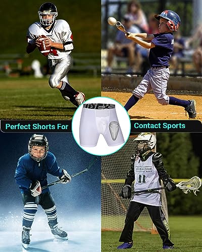 Ibex Athletic Youth Compression Shorts with Protective Cup - Youth Cup Underwear with Cup, Boys Compression Shorts - Y Small White