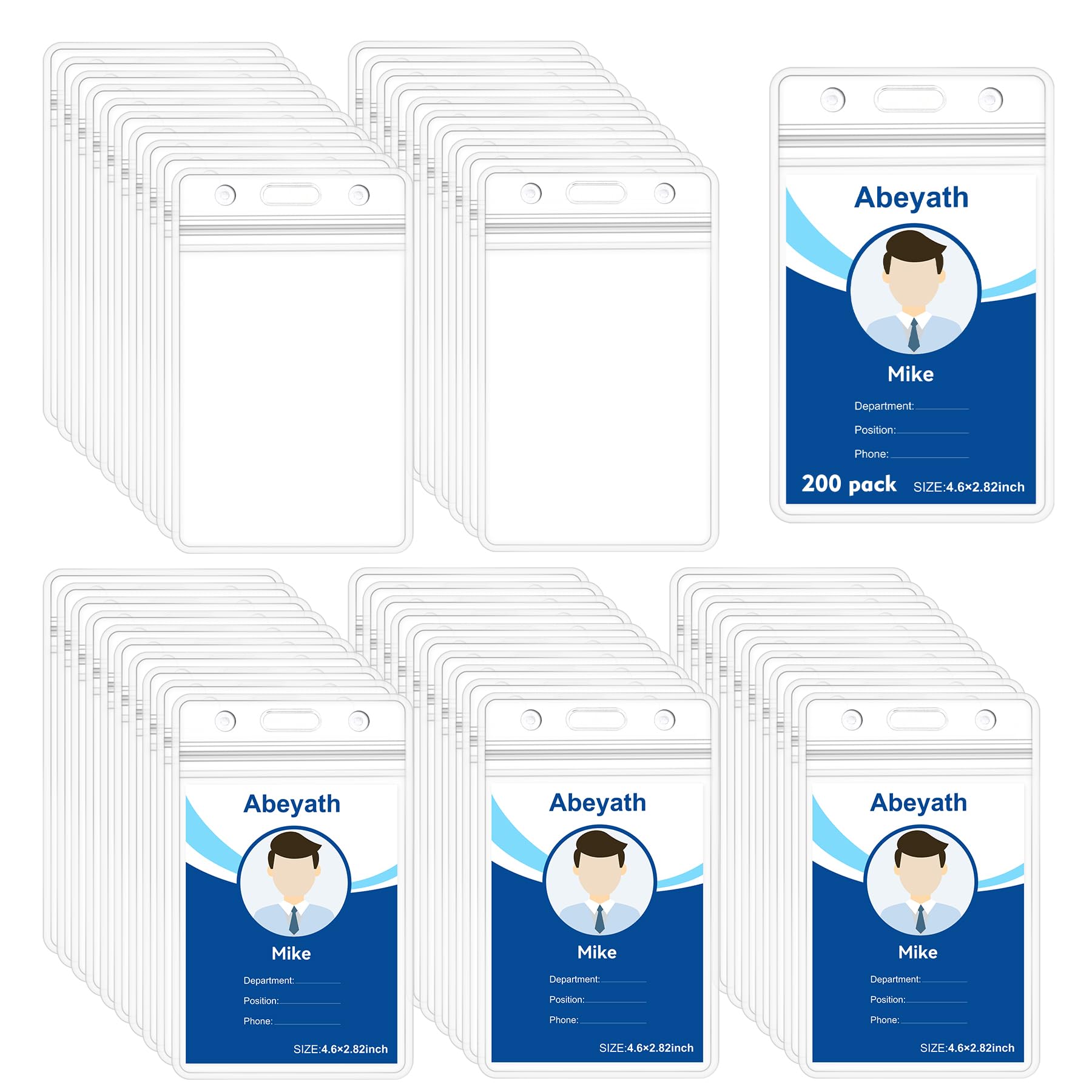 Abeyath 200 Pack Extra Thick ID Badge Holder Vertical Clear ID Card Holder with Waterproof Resealable Zip Name Tag Holder for Nurses, ​School and Office（ 2.25x2.5Inch）