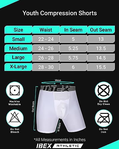 Ibex Athletic Youth Compression Shorts with Protective Cup - Youth Cup Underwear with Cup, Boys Compression Shorts - Y Small White
