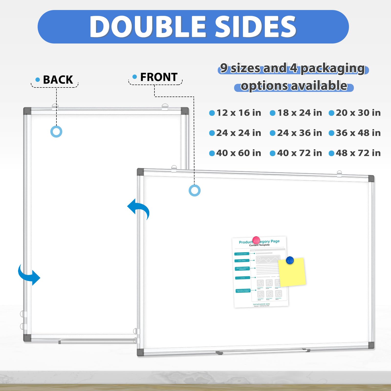 WALGLASS Magnetic White Board, 36" x 24" Double-Sides Dry Erase White Board for Wall, Hanging or Mounted Whiteboard, Horizontal or Vertical, Silver Aluminium Frame, Home, School, Office, Kitchen