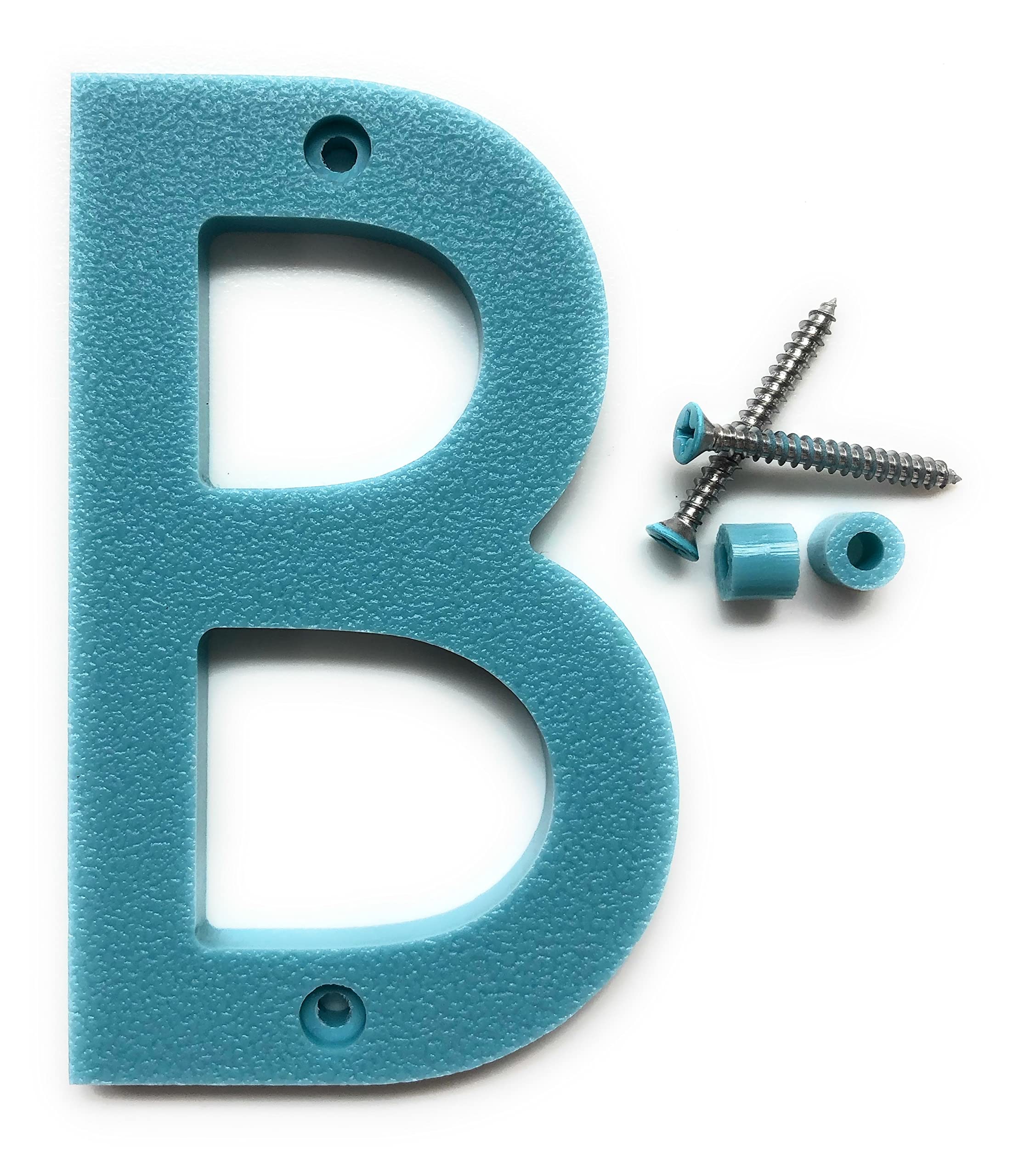 Aqua House Numbers for Mailbox Post, 4 Inches tall, plastic with stainless steel screws included (B)