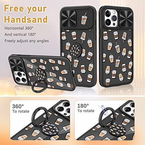 Plakill for iPhone 13 Pro Max Case Cute Stylish Designer Phone Cover with Slide Camera Cover + Ring Holder, Drinks Bubble Tea Slim Protective Shockproof Hard Clear Cases for iPhone 13 Pro Max 6.7"
