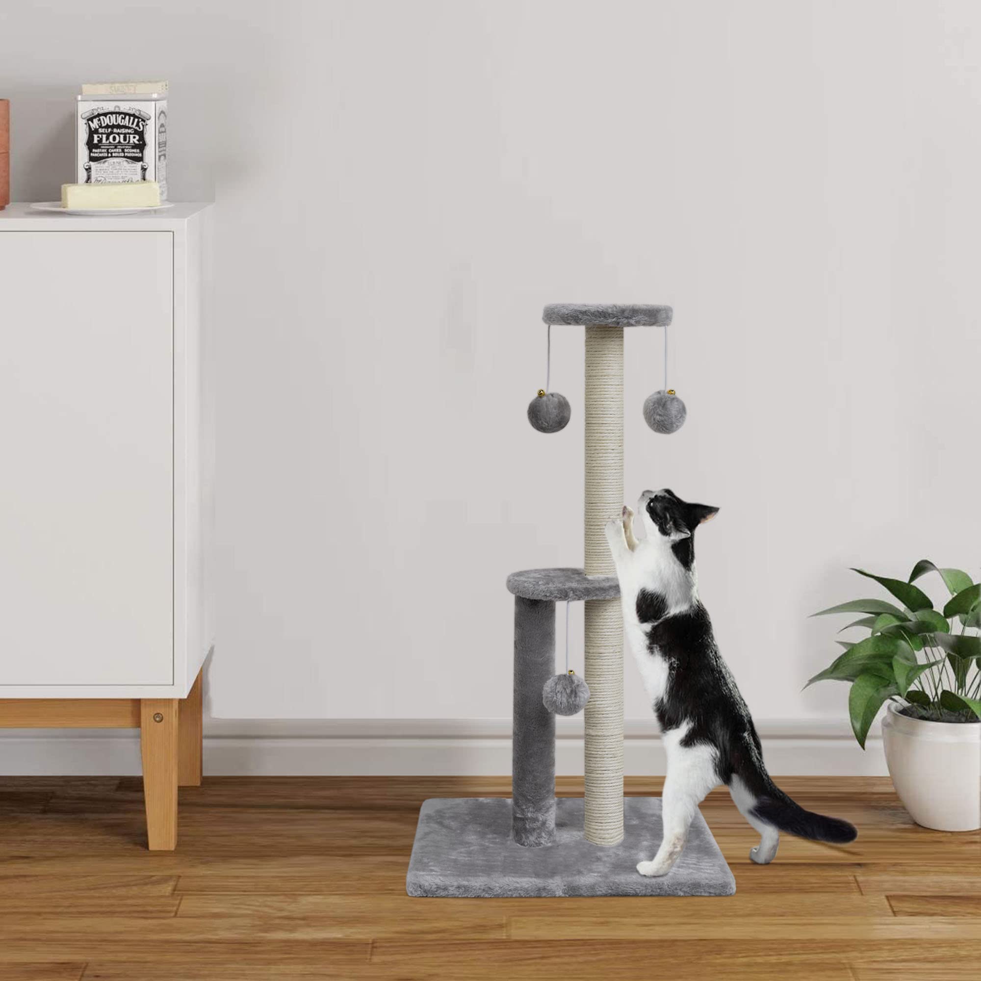 SYANDLVY 29" Tall Cat Scratching Post for Indoor Cats, Kittens Post Scratcher with Sisal Rope, Scratch Tree with Hanging Balls for Play