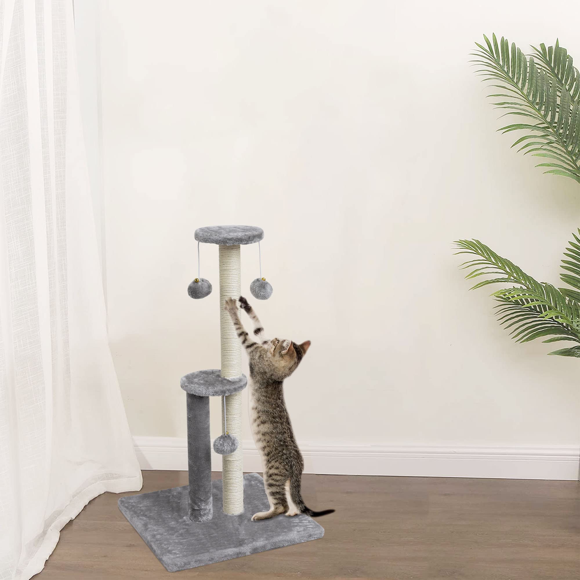 SYANDLVY 29" Tall Cat Scratching Post for Indoor Cats, Kittens Post Scratcher with Sisal Rope, Scratch Tree with Hanging Balls for Play