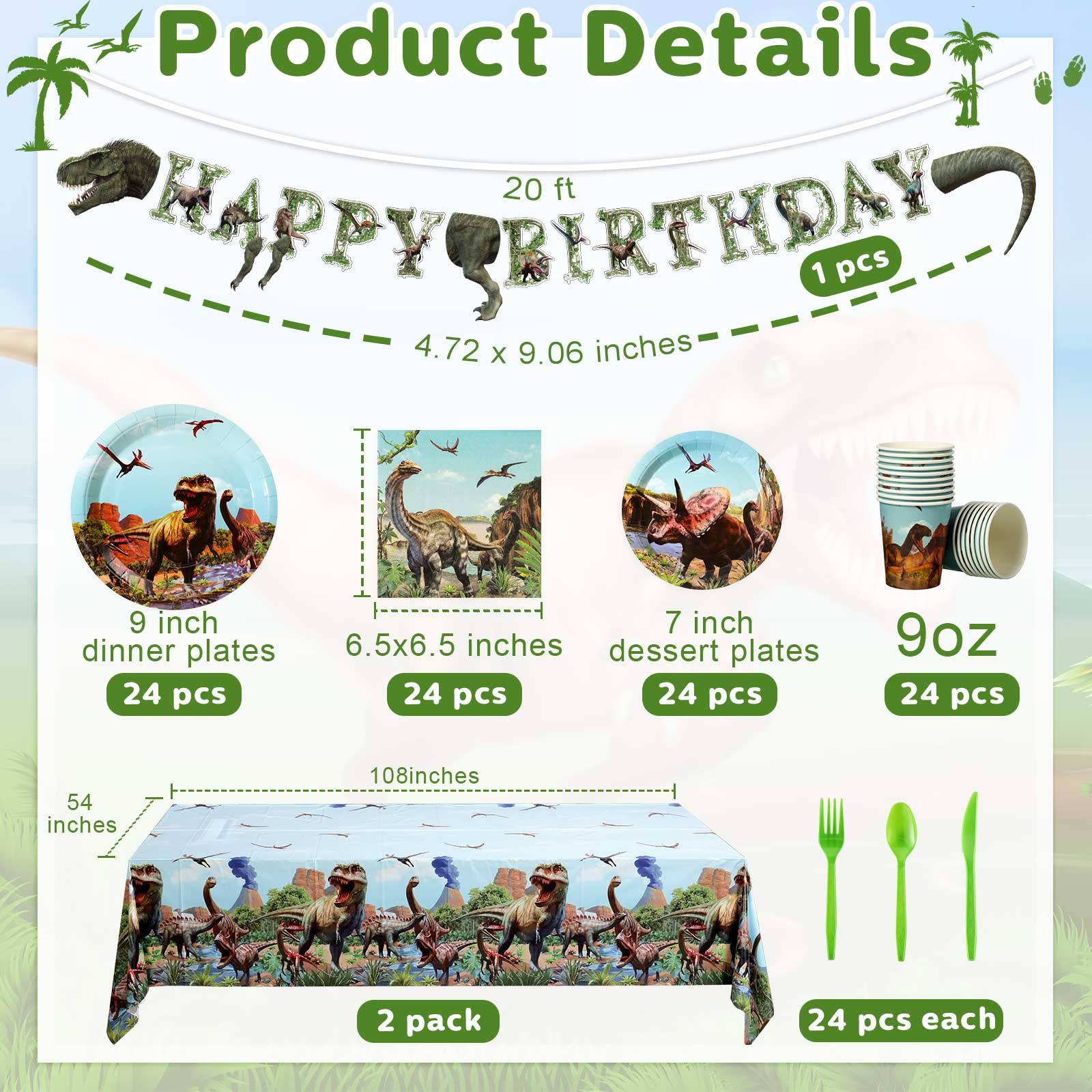 Seewey 171 Pieces Dinosaur Party Supplies Jurassic Happy Birthday Party Decorations Dinosaur Theme Birthday Tableware Tablecloth Dino Plates Napkins Cup Forks Banner for 24 Guests
