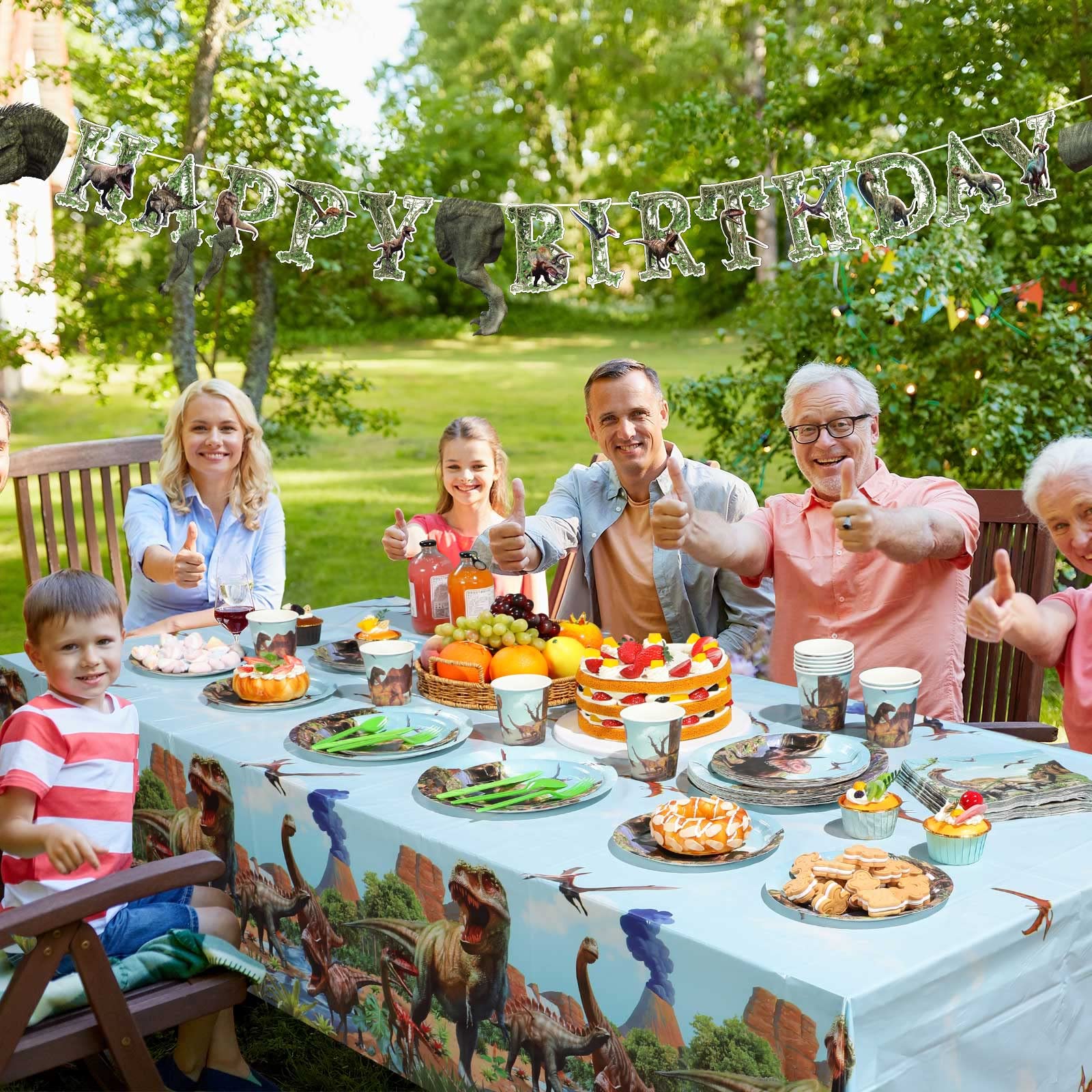 Seewey 171 Pieces Dinosaur Party Supplies Jurassic Happy Birthday Party Decorations Dinosaur Theme Birthday Tableware Tablecloth Dino Plates Napkins Cup Forks Banner for 24 Guests
