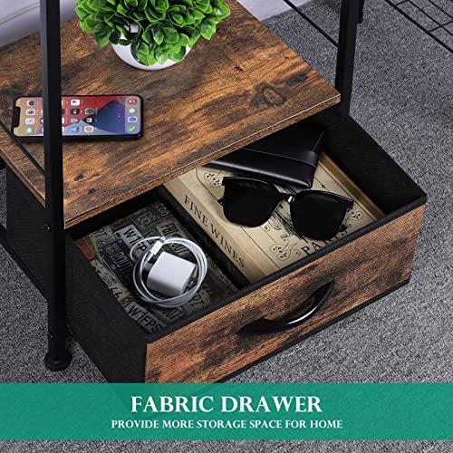 Nightstands for Bedrooms Set of 2 Night Stand with Charging Station End Side Table with Power Outlets for Living Room End Table with Drawer Storage Small Bedside Tables for Small Spaces, Rustic Brown