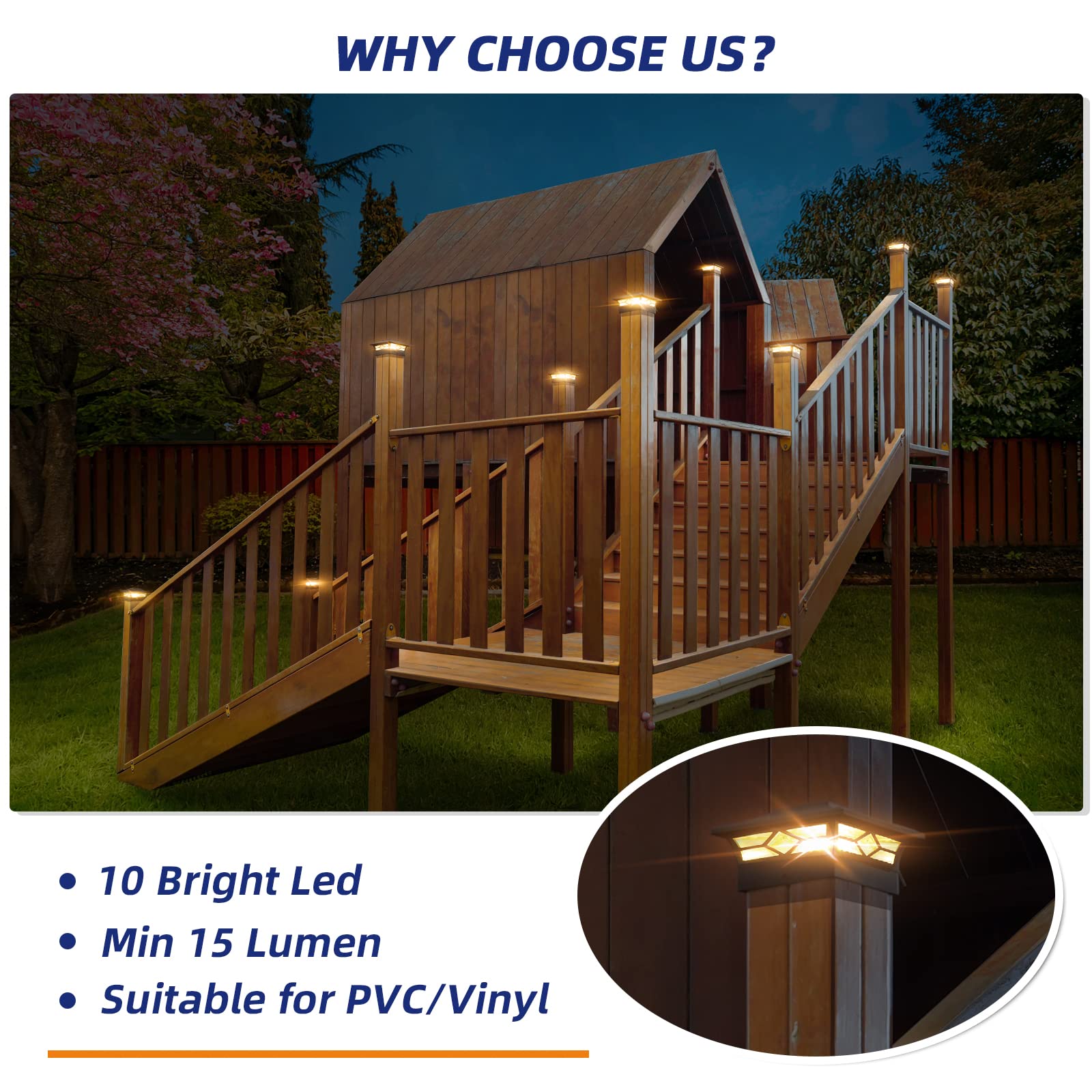 APONUO Solar Post Cap Lights,8 Pack 2-Modes Bright 4x4 Post Solar Lights Auto On Off,Outdoor Waterproof Garden Patio Fence Deck Patio Decor for Fence Deck Post Caps 4x4 6x6 Wood,4x4 Vinyl