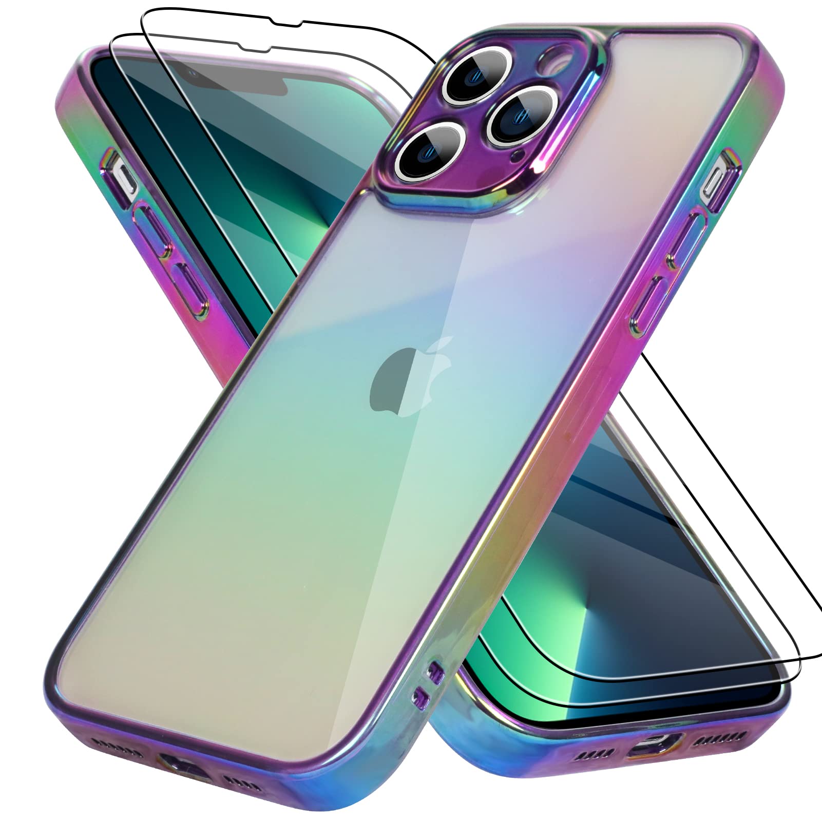 Bonoma iPhone 13 Pro Max Bling Laser Case - Iridescent Crystal, Shockproof, Anti-Skid, Camera + 2 Screen Protectors - Purple