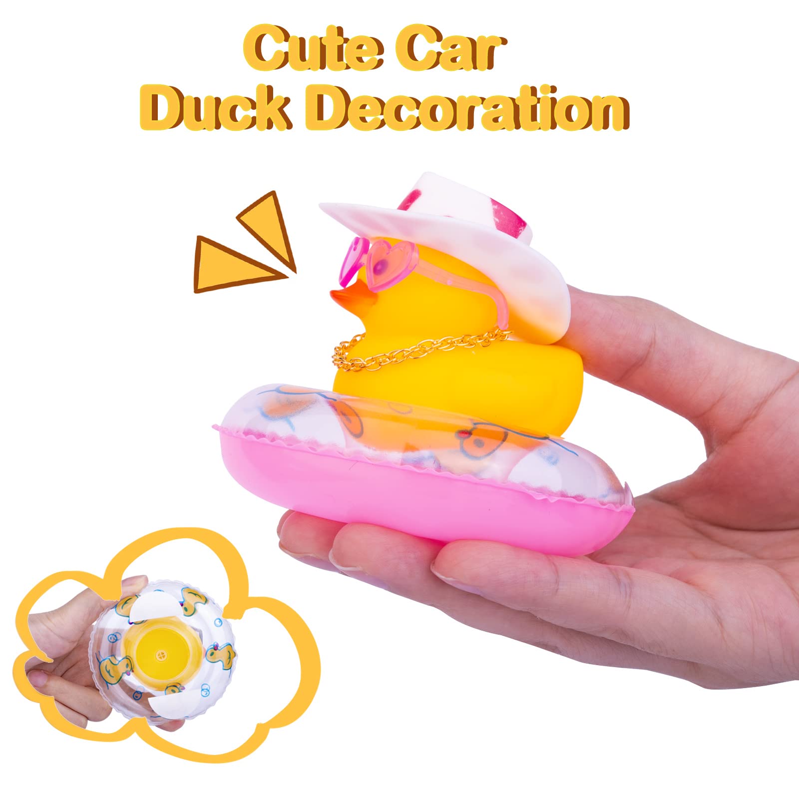 MuMyer Yellow Duck Car Ornaments Rubber Duck Car Dashboard Decorations with Mini Love Glasses Swim Ring Cowboy Hat Necklace for Car Dashboard Decoration(L1)