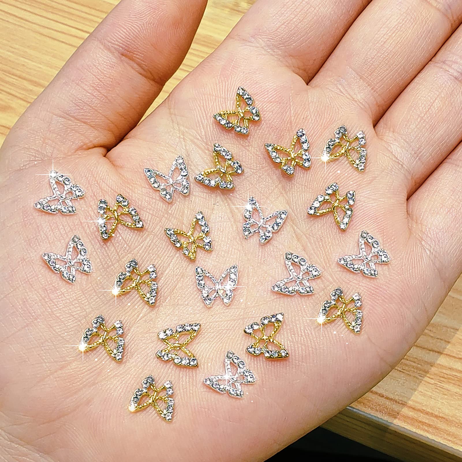 Juome Nail Charms, 40 Pcs Butterfly Nail Charms 3D Butterflies Shape Charms for Nails Gems, Nail Art Decorations Supplies (20Pcs Gold, 20Pcs Silver)
