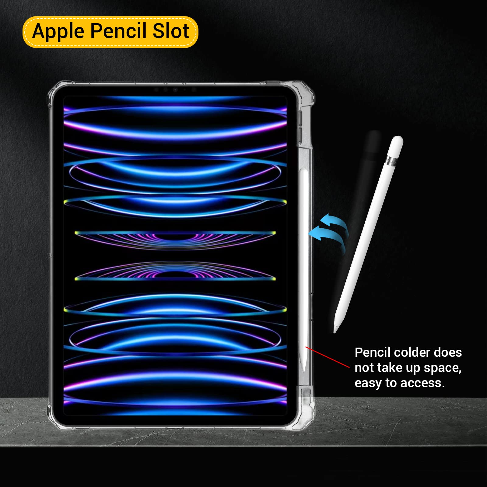 Dteck Clear Case for iPad Pro 11 Inch 2022 2021 2020 2018, Thin Slim Lightweight Kickstand Protective Transparent Back Cover with Pen Holder