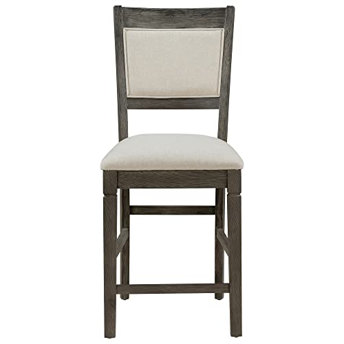 Hlcodca Farmhouse 5-Piece Counter Height Dining Table Set,Round Kitchen Dining Table Set with Trestle Legs and 4 Upholstered Dining Chairs for Small Place (Gray#R^Farmhouse)