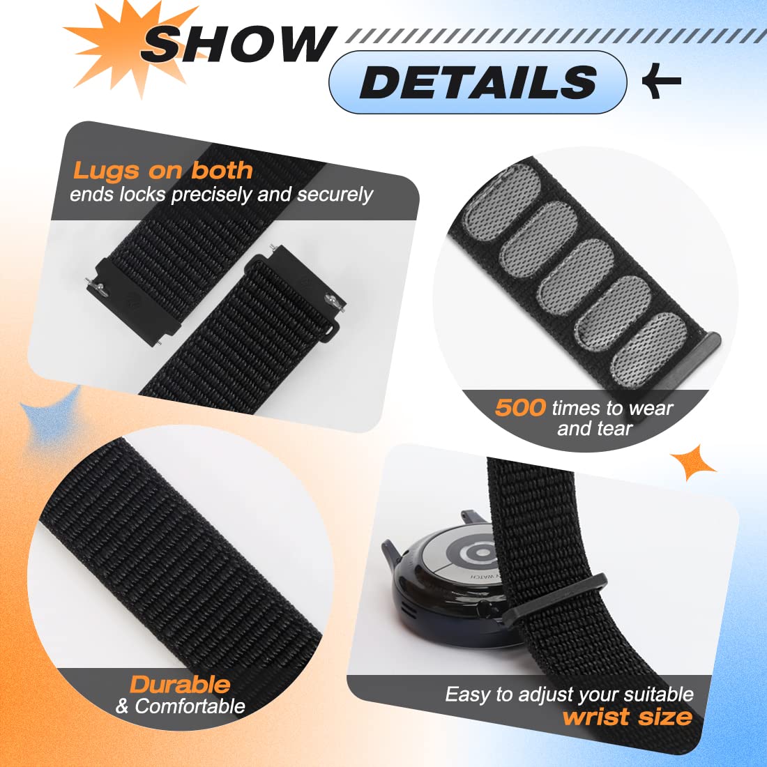 XFYELE Nylon Watch Band Compatible with Samsung Galaxy Watch 7/6/5/4/FE 40mm 44mm/Watch 6 Classic 43mm 47mm/Watch 5 Pro 45mm/Watch 4 Classic 42mm 46mm, 20mm Quick Release Replacement Sport Strap