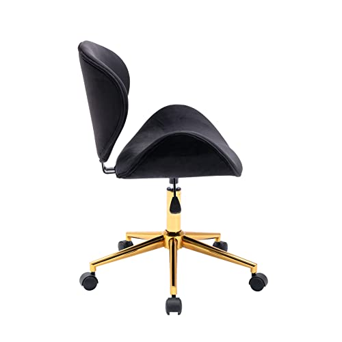 Porthos Home Tyas Swivel Office Chair, Luxurious Velvet Upholstery, Curved Back, Height Adjustable Gaslift Seat and Stylish Gold Chrome Base, Armless Design for Small Office and Home Studio