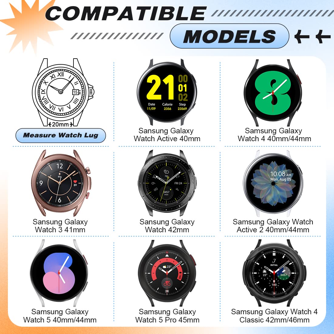 XFYELE Nylon Watch Band Compatible with Samsung Galaxy Watch 7/6/5/4/FE 40mm 44mm/Watch 6 Classic 43mm 47mm/Watch 5 Pro 45mm/Watch 4 Classic 42mm 46mm, 20mm Quick Release Replacement Sport Strap