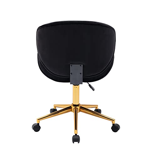 Porthos Home Tyas Swivel Office Chair, Luxurious Velvet Upholstery, Curved Back, Height Adjustable Gaslift Seat and Stylish Gold Chrome Base, Armless Design for Small Office and Home Studio