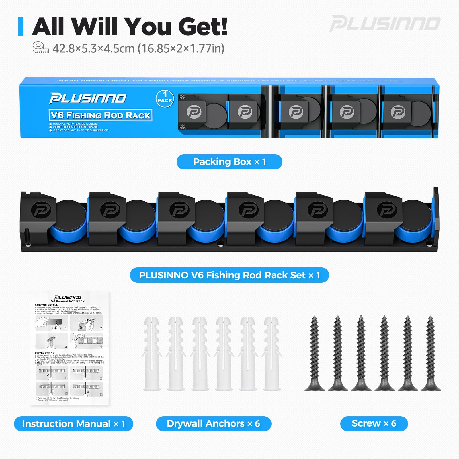 PLUSINNO Fishing Rod Holders - V6 Vertical Support for Extra Large & Heavy Fishing Rod Combos, Garage & Wall Mounted Rack Storage