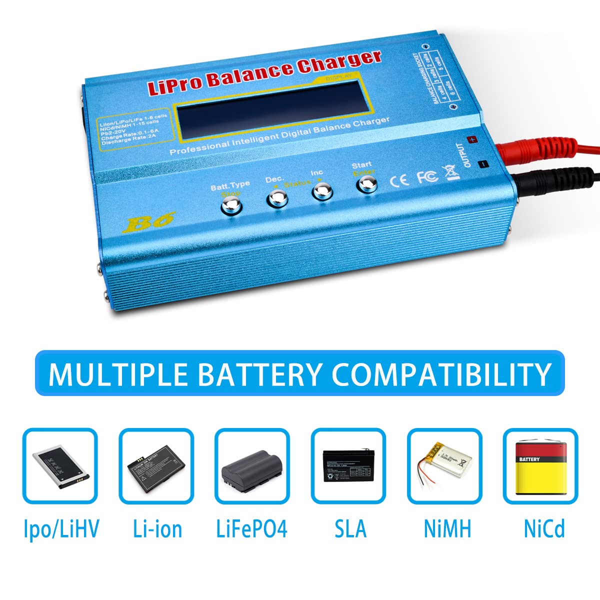 diymore Balance Charger Discharger 1S-6S Digital Battery Pack Charger 80W 6A with AC Adapter for Li-ion/Life/NiCd/NiMH/LiHV/PB/Smart Battery