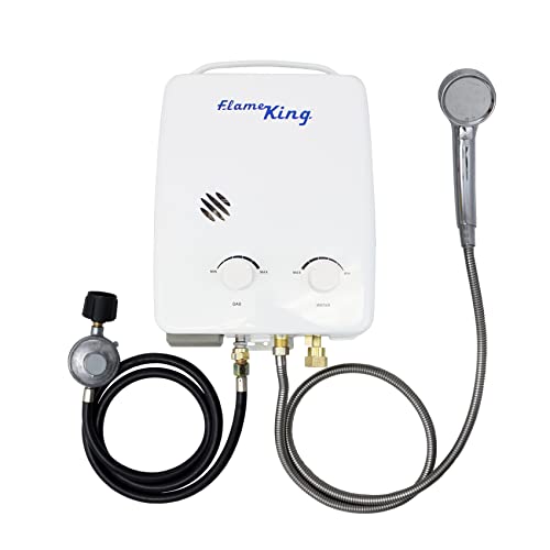 Flame King YSNAZ132 Portable Tankless Water Heater Propane Gas 5L 1.32GPM at 34,000 BTU, Outdoor Instant Hot Water Shower for RV, Camping, Farm, Cabins