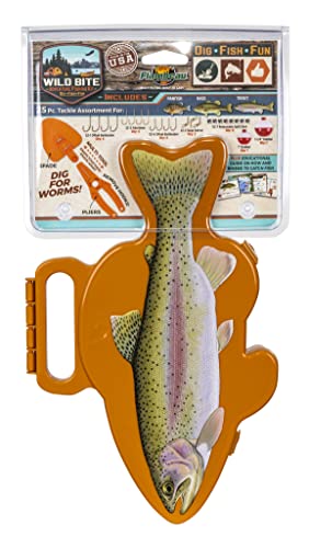Flambeau Outdoors Wild Bite Fishing Tackle Box Kit | Orange/Trout - Tackle Box for Beginners, 25-Piece Multi-Species Tackle Assortment for Catching Bass/Panfish/Trout, Spade and Plier Multi-Tool