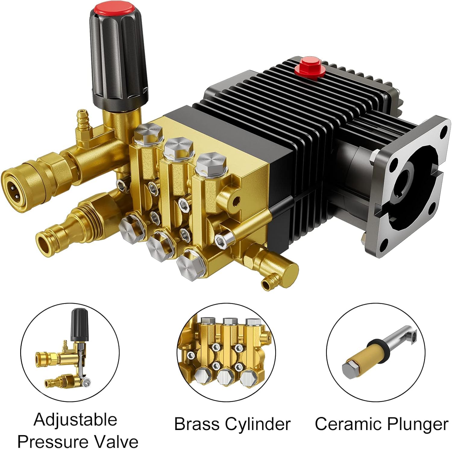 POHIR Pressure Washer Pump 3600PSI, 3.3GPM 3/4'' Shaft Replacement Crankshaft Triplex Brass Pump, Self-Lubricating Corrosion-Resistant Spray Ceramic Plunger, Fit for Most Brand Honda Simpson