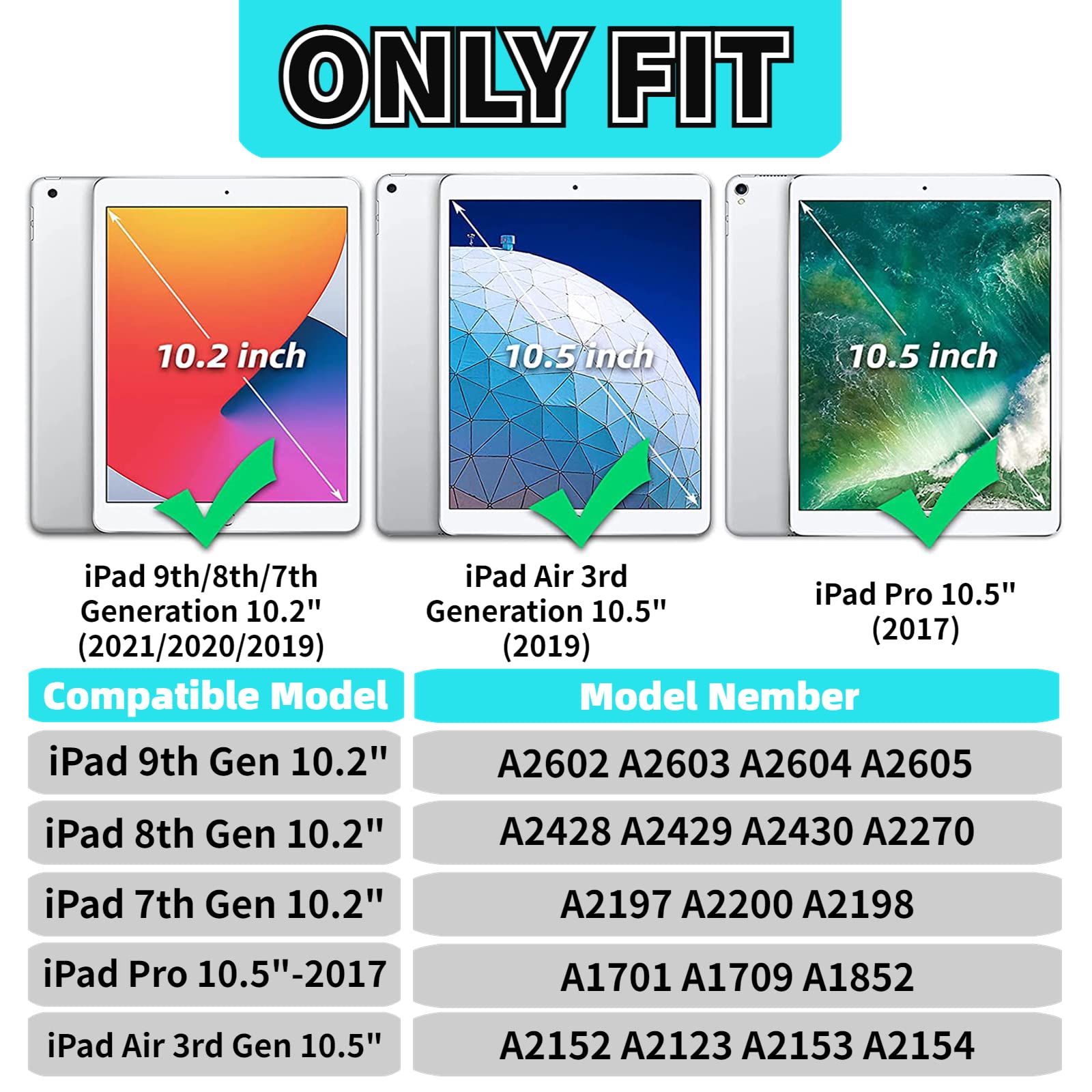 RTOBX Kids Case for iPad 10.2 & 10.5, iPad 9th/8th/7th Generation 10.2" 2021 2020 2019 Case with Screen Protector, iPad Air 3rd Gen/Pro 10.5 inch Protective Cover with Handle Stand, Cyan&Red