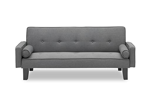 72" Modern Futon Sofa Loveseat Convertible Sleeper Couch Bed Daybed, Folding Recliner with Two Pillows, Cotton Linen 2-Seat Sofá & Couches for Living Room, Apartment, Limited Space Furniture Sets