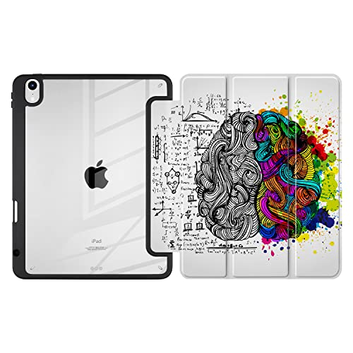 Batianda Case for iPad Air 11 inch 2024 M2/ iPad Air 5th/4th 2020 10.9 inch [Built-in Pencil Holder] Shockproof Cover with Clear Transparent Back Shell TPU Bumper Auto Sleep/Wake, Brain