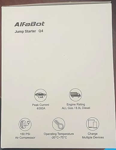 Car Jump Starter with Air Compressor, 4000A Peak 150PSI Portable Battery Starter 12V 26800mAh Car Battery Booster Pack (8.0L Diesel/All Gas), 4 in 1 Jump Starter/Air Compressor/Power Bank/LED Light