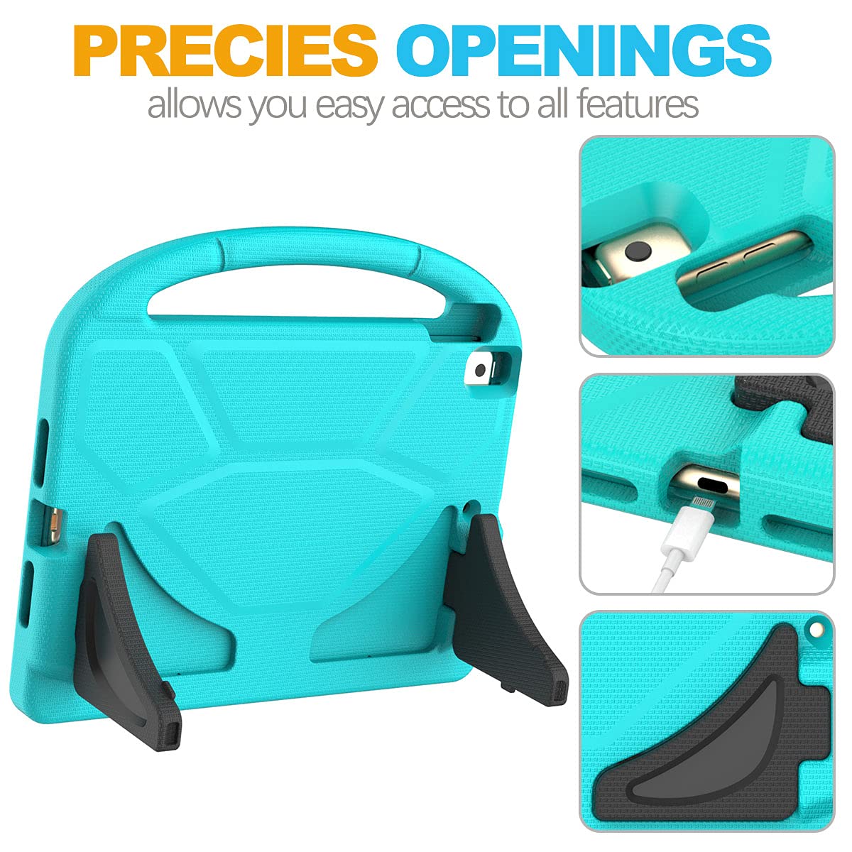 RTOBX Kids Case for iPad 10.2 & 10.5, iPad 9th/8th/7th Generation 10.2" 2021 2020 2019 Case with Screen Protector, iPad Air 3rd Gen/Pro 10.5 inch Protective Cover with Handle Stand, Cyan&Red