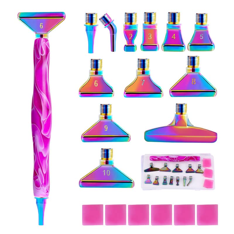 Diamond Painting Pen Accessories Tools Set,1PCS Diamond Art Pen and 12Pcs Colorful Metal Screw Thread Multi Placer Tips,Diamond Painting Drill Pens for DIY Diamond Art