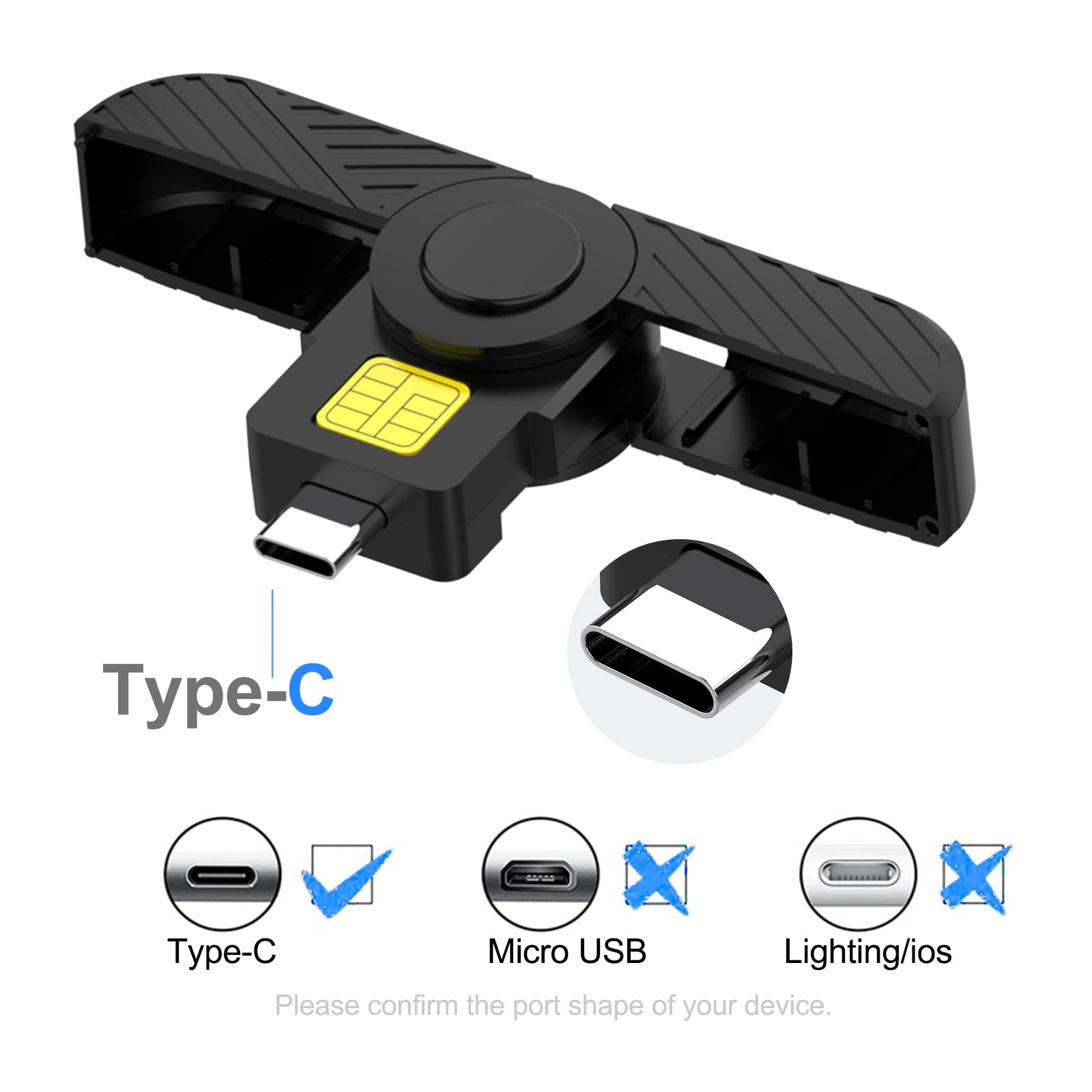 USB C DOD Military USB Common Access CAC Smart Card Reader and ID CAC Card Reader,Compatible with Mac Os, Windows,Linux(Mini Foldable and Portable Type C) New