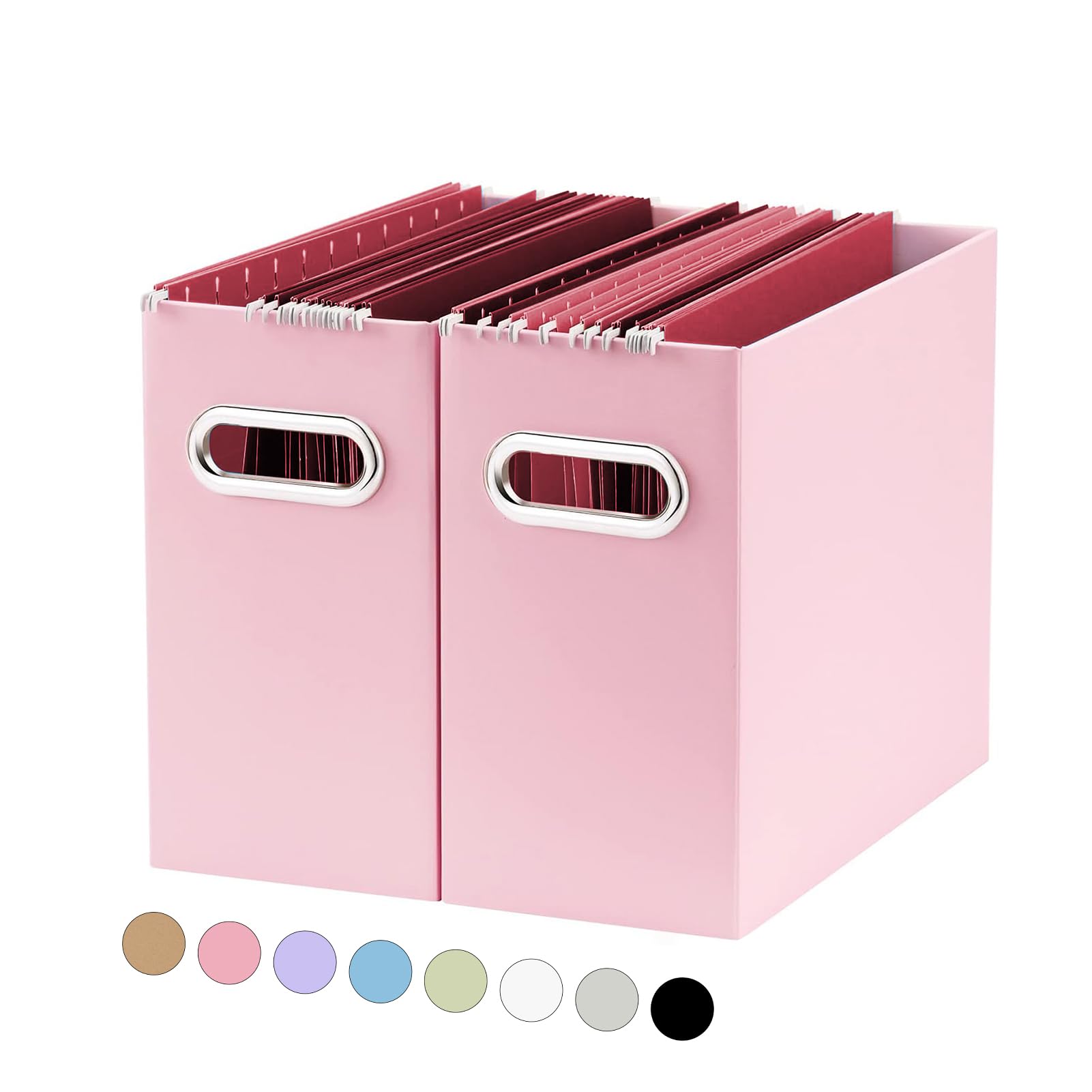 Oterri File Organizer, Small Storage Box, Cardboard File Folder Organizer, Collapsible File Box, Hanging File Organizer for Letter Size, Portable File Box with Handle, Only Box(Pink,2 Packs)