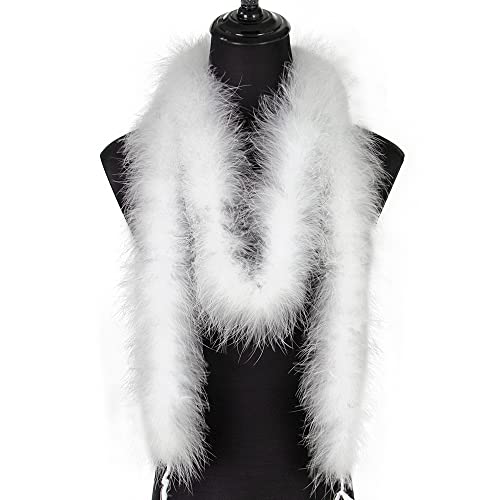 Raibertin 22g White Fluffy Marabou Feathers Boa Trim Decorative Crafts 1920s Accessories For Women Feather Boas Decorations for Christmas Clothes Dress