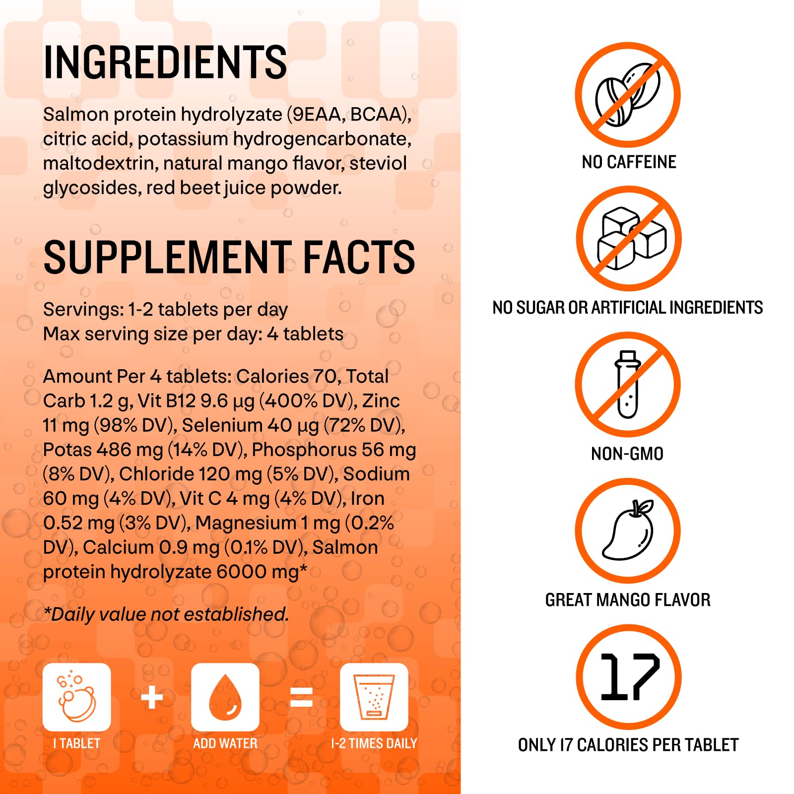 Unbroken Electrolyte Tablets for Post Workout Recovery & Immune Support, Hydration Tablets & Immune Boosters for Adults, Electrolytes with Amino Acids, Vitamins, Minerals, & Salts, Mango Flavor, 10 ct