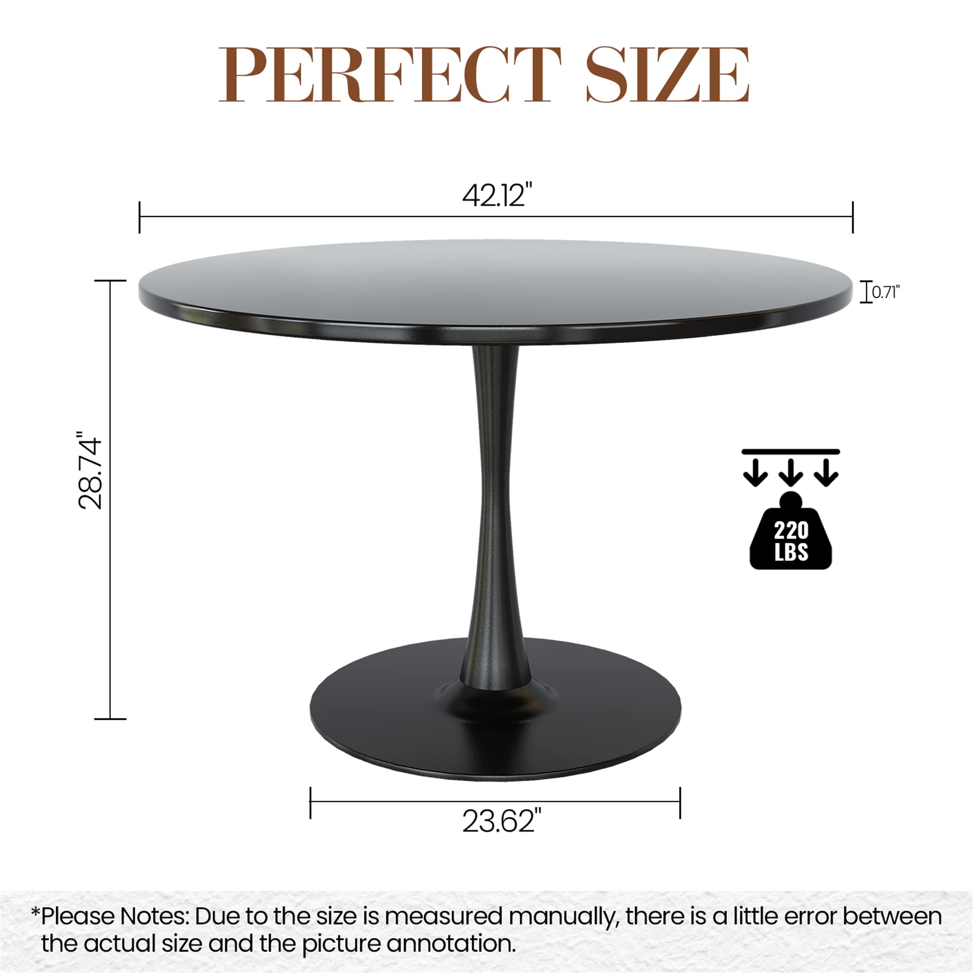 Recaceik Modern Round Dining Table, 42.1'' Tulip Table with MDF Table Top & Metal Pedestal Base for Dining Room Living Room Cafe w/ 0.71” Thickened Tabletop for 4-6 People, Black