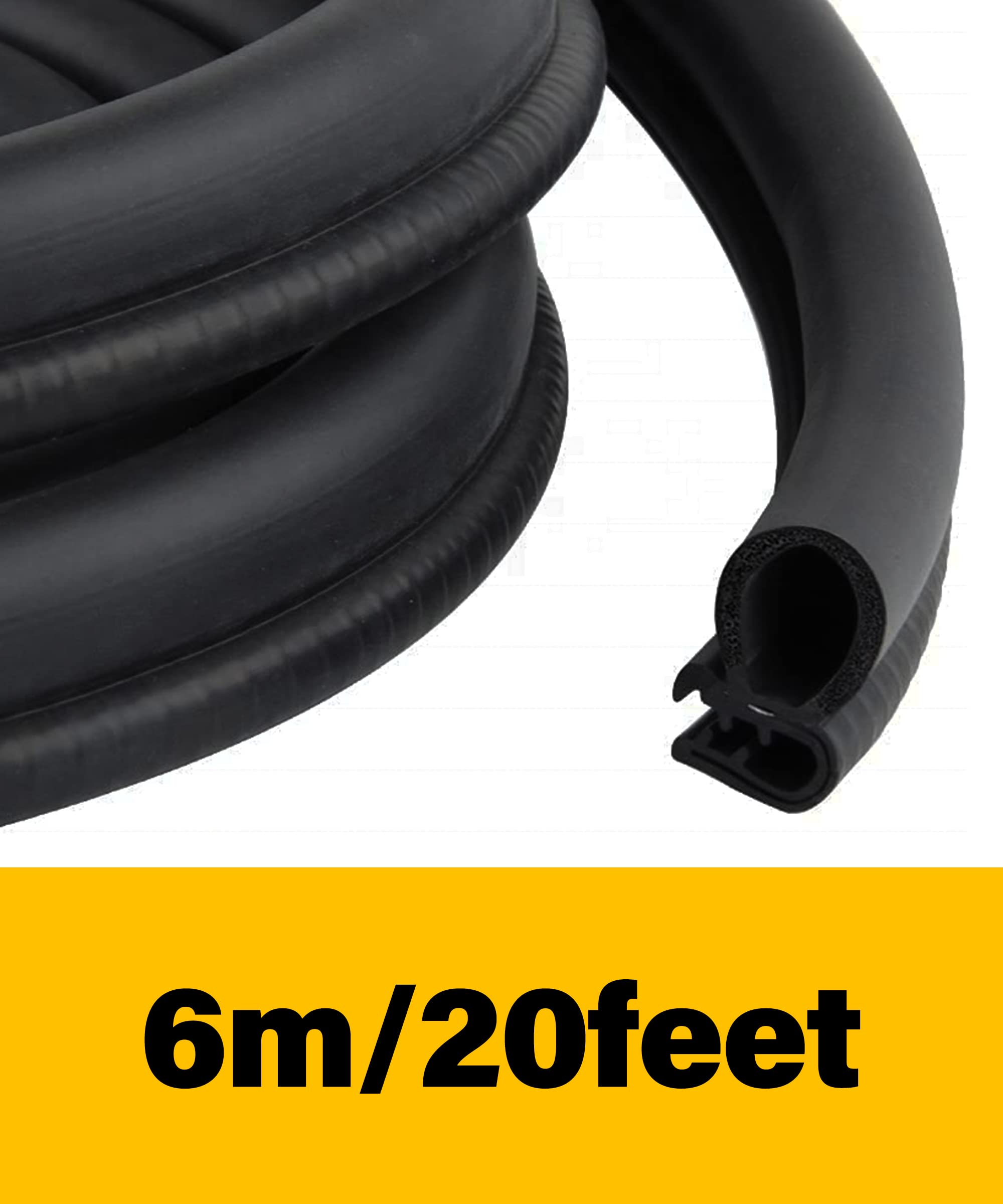 ESEWALAS 10FT/20FT Universal Automotive Door Seal Strip,U-Shape Car Door Rubber Seal Strip Trim Seal with Side Bulb,Self-Adhesive Car Weather Stripping Seal Strip,Home Applications (20Ft)