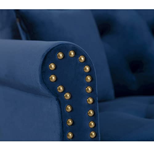FANYE Navy Corner Velvet Tufted, L-Shaped 3 Seater Sofa & Sectional Convertible Sleeper Couch Bed with Reversible Chaise and Nailhead Decor for Home Office Apartment Living Room