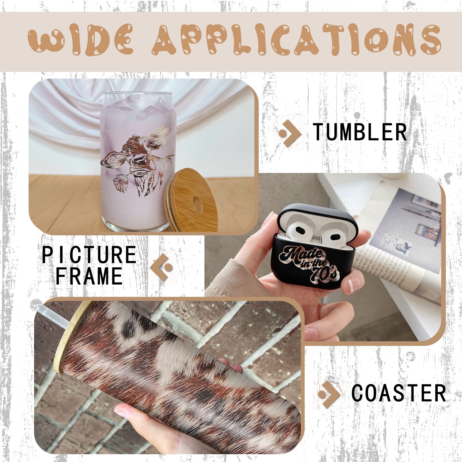 Tintnut Cowhide Permanent Vinyl Roll - 12 inch x 5ft, Cow Print Adhesive Vinyl, Skins Animal Print Vinyl, Permanent Outdoor Vinyl for Decor Sticker, Self Sticker Water proofing Vinyl