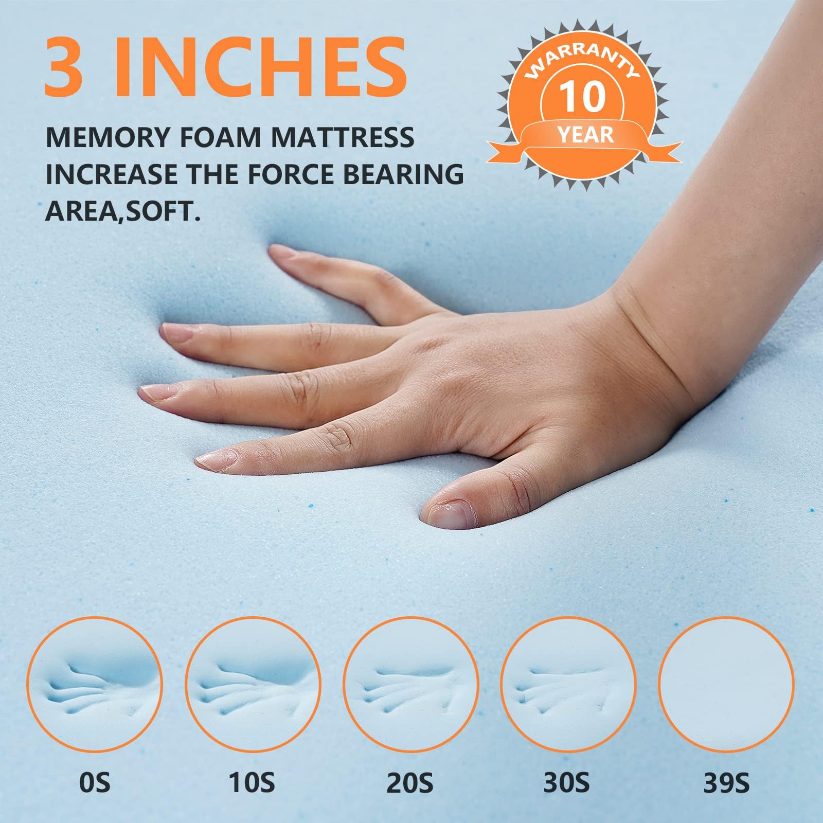 ORTHOMTEX 3 Inch Cooling Gel Memory Foam Mattress Topper King Size Bed,Removable Soft Cover, Comfort Body Support - Pressure Relief,10 Year Warranty
