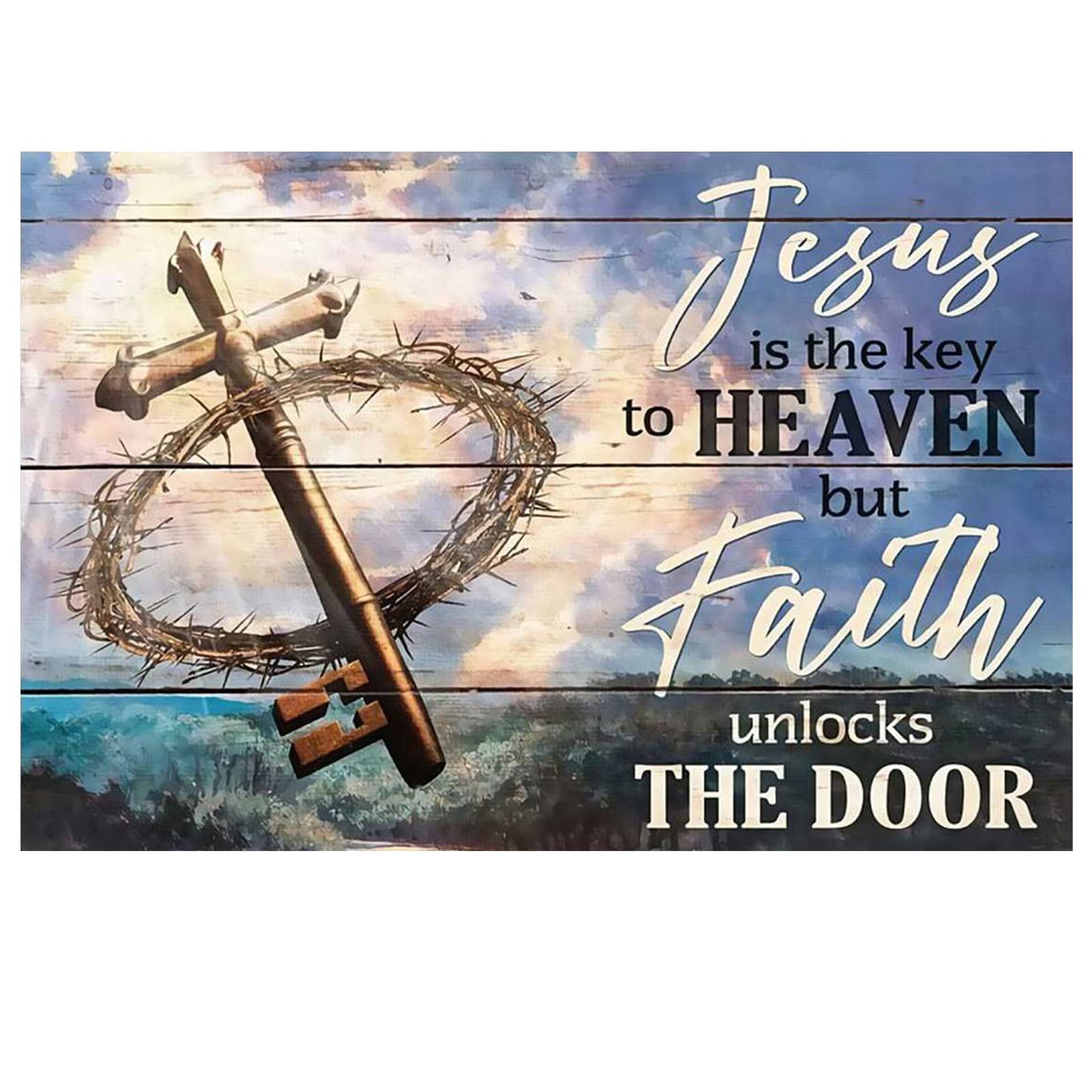 5D Diamond Art Painting with Christian Theme Jesus is The Sky to Heaven but Faith unlocks The Door Jesus Diamond Art Kit for Adults, Ideal for Gifting or Home Decor