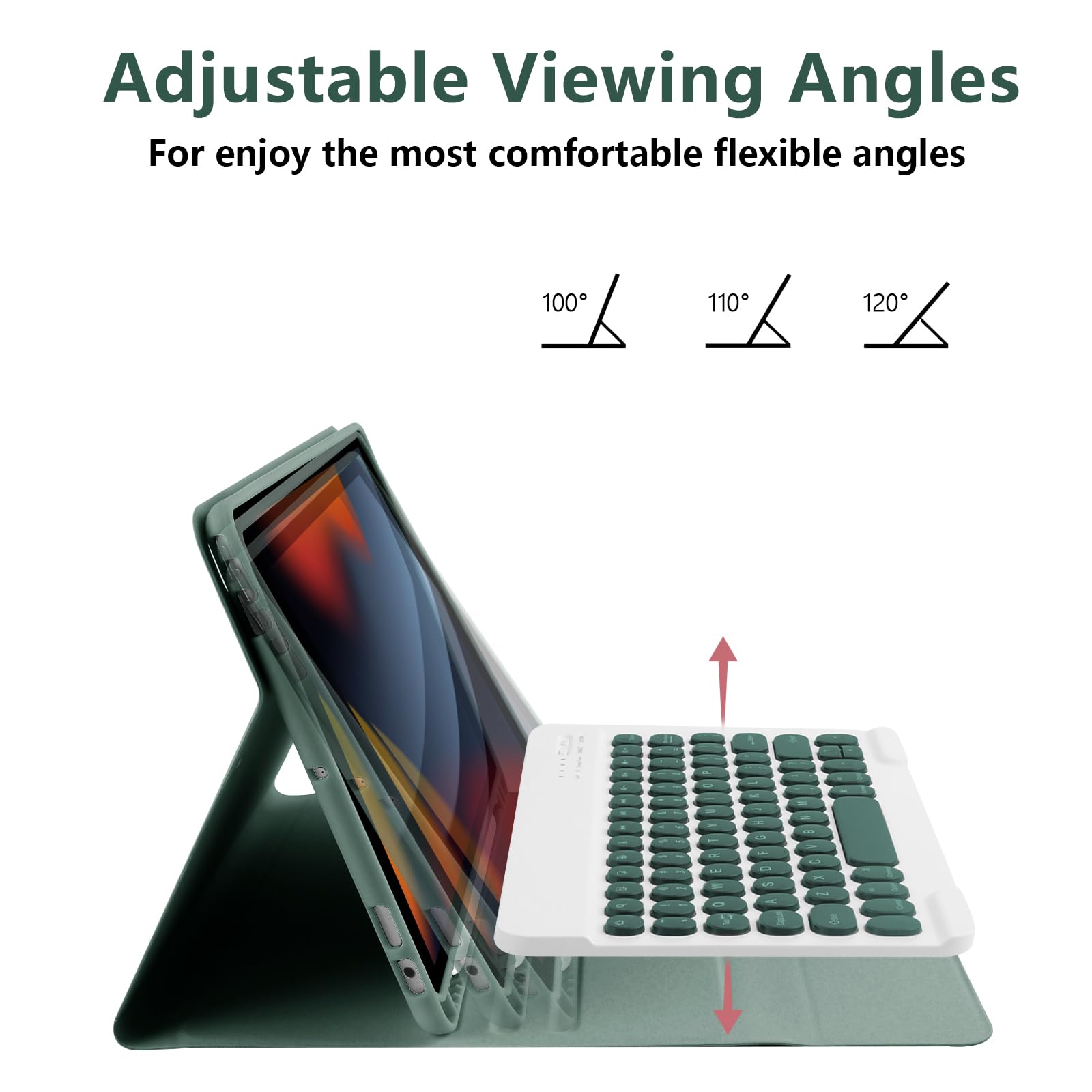 Keyboard Case for iPad 9th/8th/7th Generation Case with Keyboard 10.2inch 2021/2020/2019, BT Wireless Keyboard Case for iPad Air 10.5 3rd Gen, Slim Leather with Pencil Holder for iPad Pro Dark Green