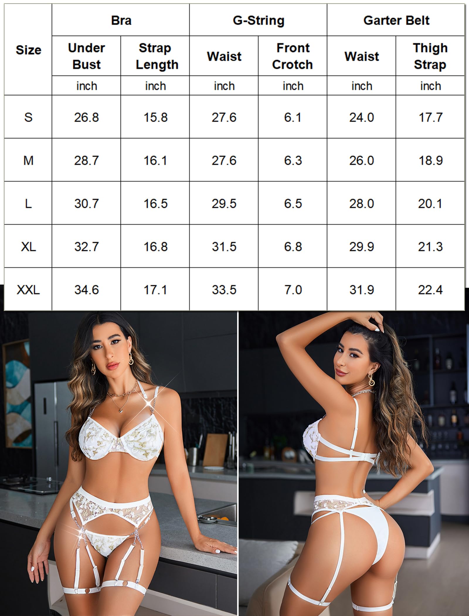 Avidlove Women's Exotic Lingerie Sets Sexy Bra and Panty Sets Plus Size Lingerie Floral (White, XXL)