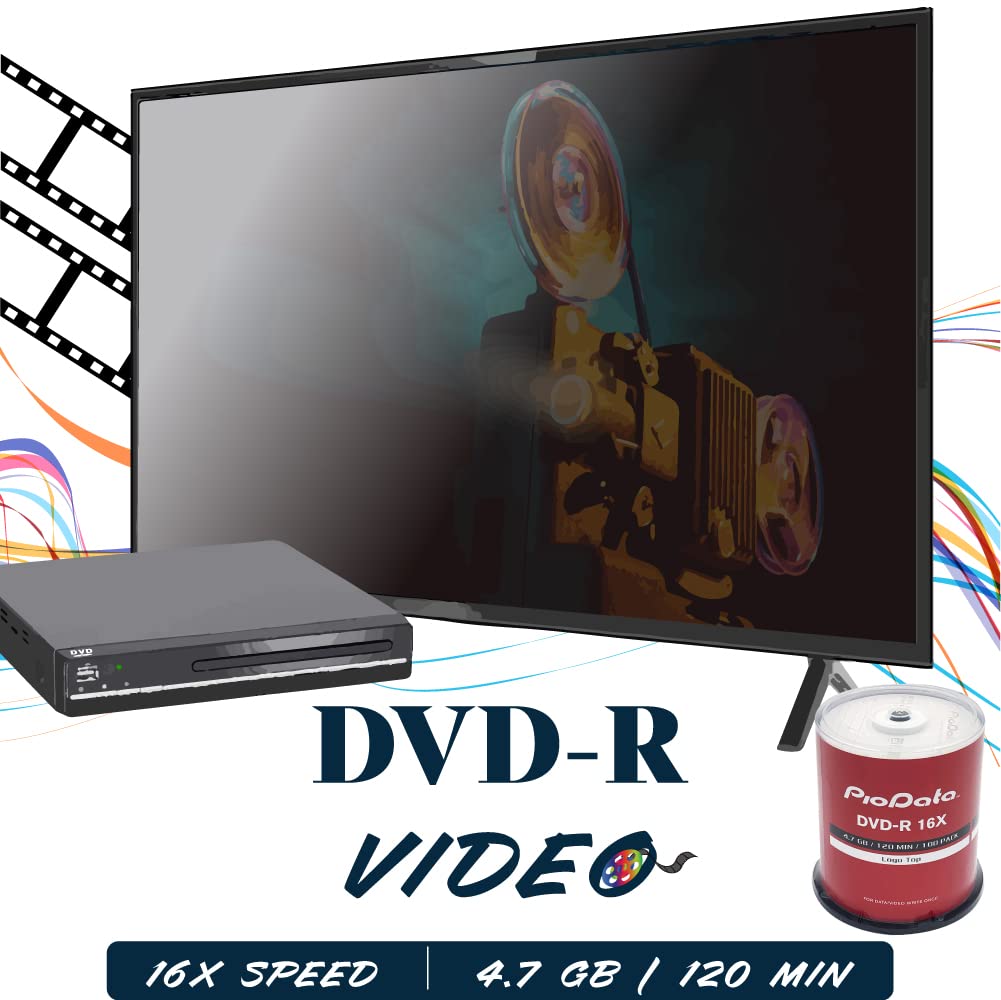 PioData DVD-R 4.7GB 16X Logo Top Blank Media | 100-Pack Cake Box Spindle | Blank DVDs for Burning Video, Bulk Discs for Data Storage