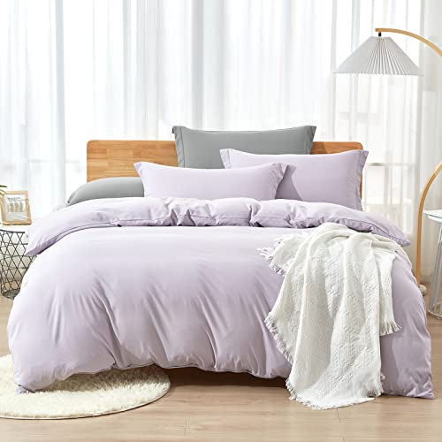 Dreaming Wapiti Duvet Cover Queen,Washed Microfiber Light Purple Queen Size Duvet Cover Set,Solid Color - Soft and Breathable with Zipper Closure & Corner Ties (Light Purple, Queen)
