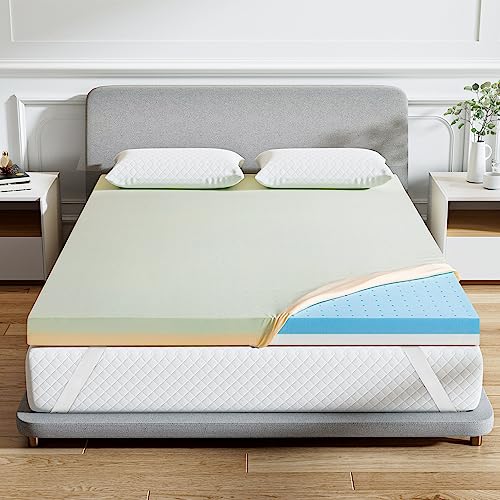Maxzzz 3 Inch King Mattress Topper Memory Foam, Dual-Layer High-Density Medium Firm Foam Bed Topper for Back Pain Relief, Gel Memory Foam Mattress Pad, Certipur-Us Certified