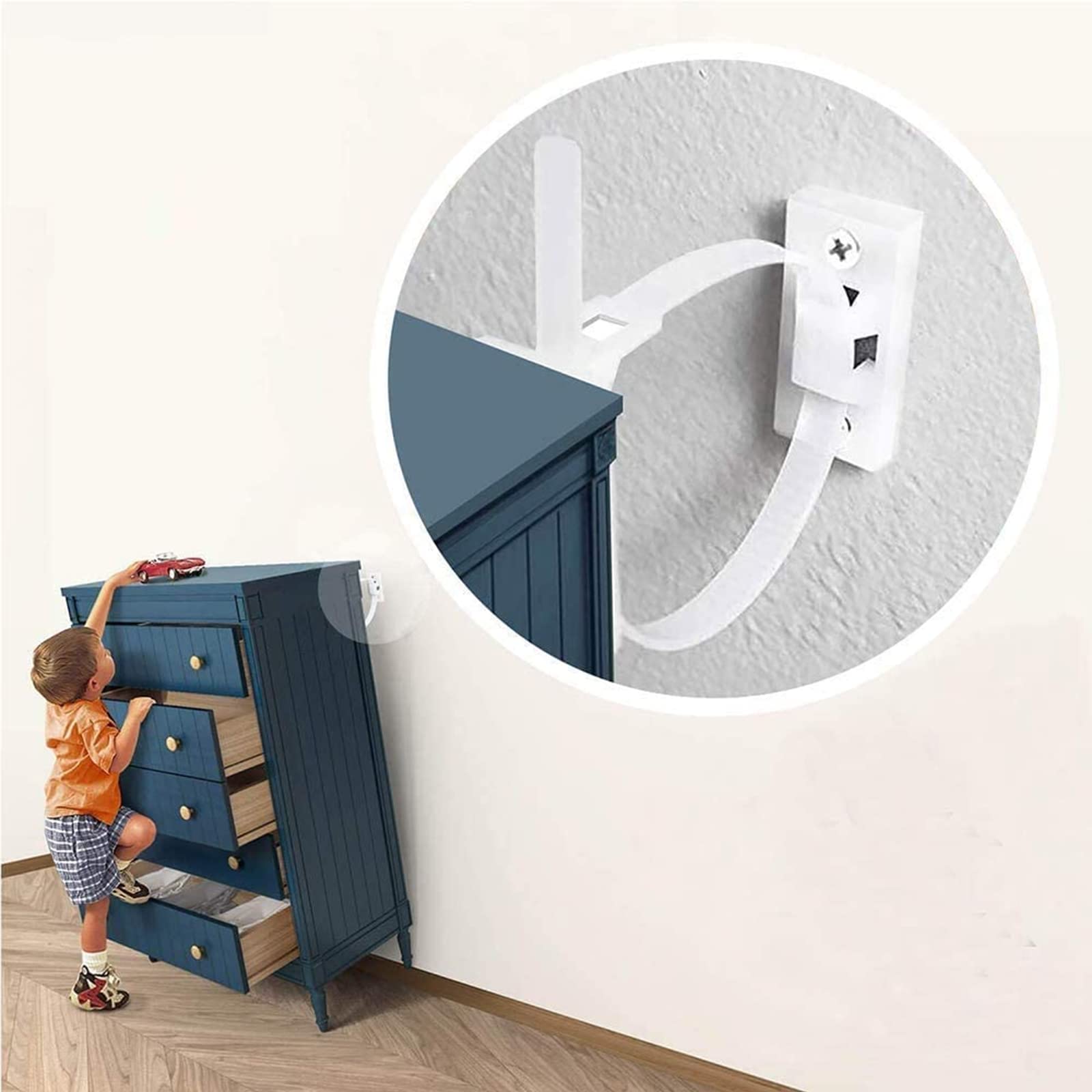 Matenf 10 Pack Furniture Anchors for Baby Proofing, Anti-Tip Wall Anchors Straps for Furniture Protect Toddler Children and Pet from Falling Furniture Cabinet Bookshelf Dresser, Earthquake Proof
