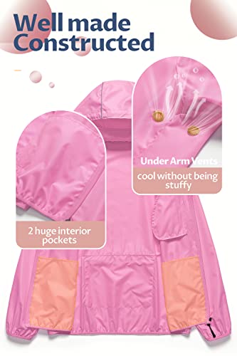 CREATMO US Women's Packable Waterproof Rain Gear Cycling Jackets Running Raincoats Lightweight Packable Windproof Windbreaker Pink M