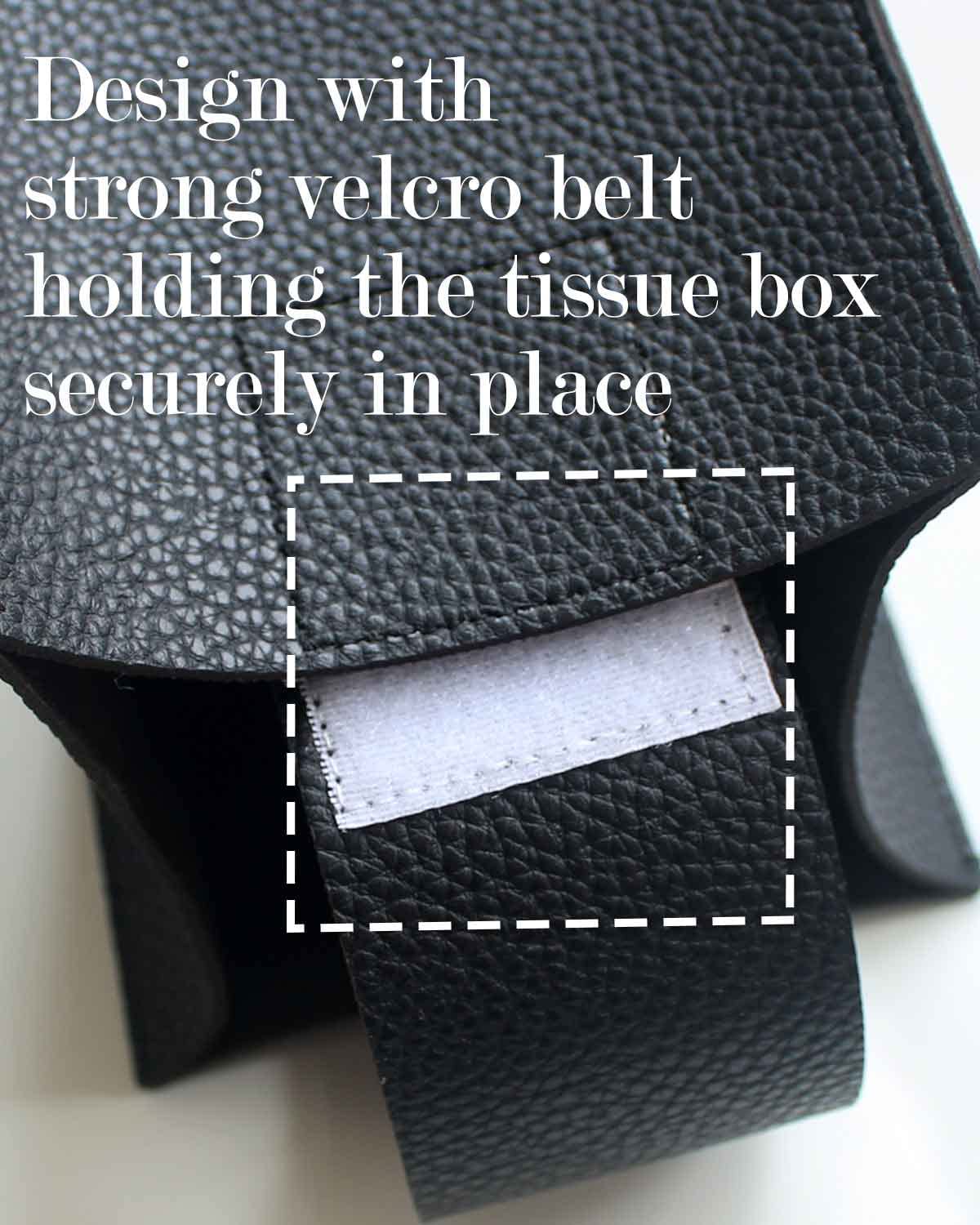 Tissue Box Holder Rectangular Leather – with Bottom Belt [JESMINI, Black] Modern Long PU Leather Rectangle Tissue Box Cover Holder Decorative for Bathroom Vanity Countertop/Night Stands/Office Desk